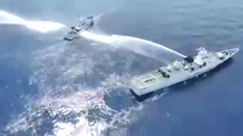 Chinese Coast Guard Blasts Water Cannons At Philippine Vessel In South